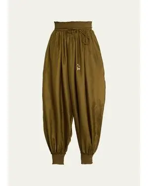 Zimmermann Mahon Silk Harem Pants - Olive