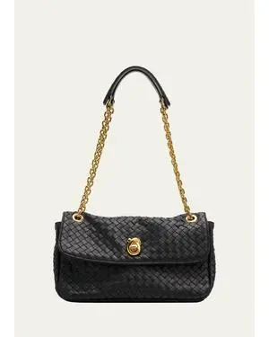 Bottega Veneta Madison Intrecciato Leather Shoulder Bag Black
