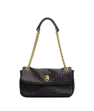 Bottega Veneta Madison Intrecciato Leather Shoulder Bag - Black