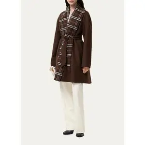 Burberry Verona Check Lapels Belted Double-wool Wrap Coat - Treacle Brown