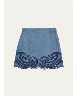 Ulla Johnson Cadiz Embroidered Denim Mini Skirt - River