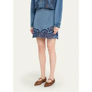 Ulla Johnson Cadiz Embroidered Denim Mini Skirt
