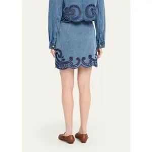 Ulla Johnson Cadiz Embroidered Denim Mini Skirt