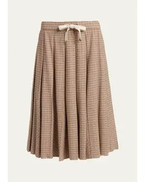 Moncler Check Pleated Wool Midi Skirt - Brown