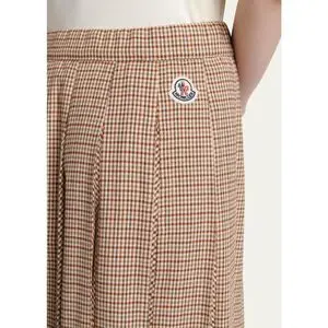 Moncler Check Pleated Wool Midi Skirt