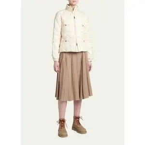 Moncler Check Pleated Wool Midi Skirt