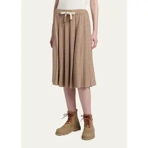 Moncler Check Pleated Wool Midi Skirt
