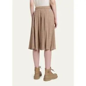 Moncler Check Pleated Wool Midi Skirt