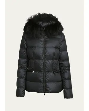 Moncler Boed Hooded Shearling-trimmed Short Down Jacket - Black
