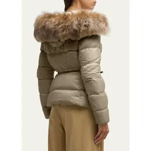 Moncler Boed Hooded Shearling-trimmed Short Down Jacket - Brown
