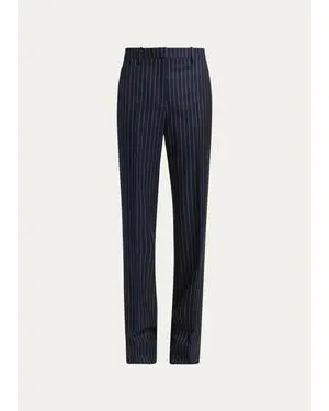 TOM FORD Corded Chalkstripe Wool Tailored Straight-leg Boyfriend Pants
