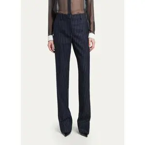 TOM FORD Corded Chalkstripe Wool Tailored Straight-leg Boyfriend Pants