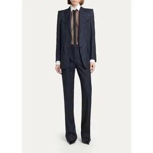 TOM FORD Corded Chalkstripe Wool Tailored Straight-leg Boyfriend Pants