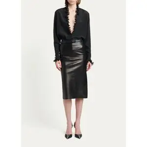 TOM FORD Silk Crepe De Chine Ruffle Plunging-neck Blouse