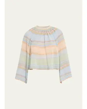 Zimmermann Indra Stripe Bell-sleeve Top - Blue Multi