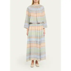 Zimmermann Indra Stripe Bell-sleeve Top