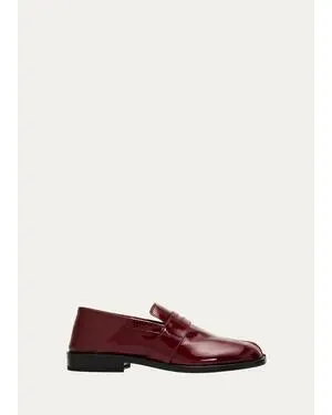 MAISON MARGIELA Tabi Crinkled Patent Leather Penny Loafers - Brick