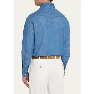 Brunello Cucinelli Denim Flap-pocket Western Sport Shirt
