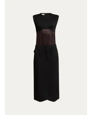 Marni Mixed-media Sleeveless Midi Dress - Black