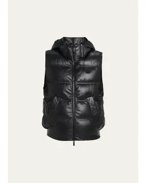 Moncler Impression Leather Hooded Down Vest