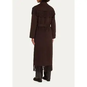 Simkhai Carrie Fringe Wool Long Coat - Chocolate