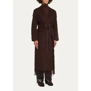 Simkhai Carrie Fringe Wool Long Coat - Chocolate