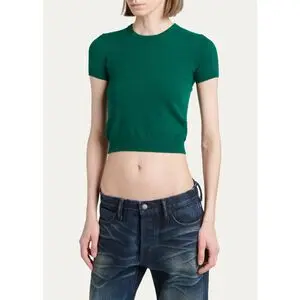 TOM FORD Vintage Washed Cashmere Short-sleeve Crop Sweater
