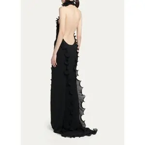 TOM FORD Silk Crepe Ruffled Halter Evening Dress