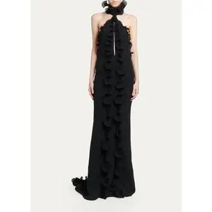 TOM FORD Silk Crepe Ruffled Halter Evening Dress