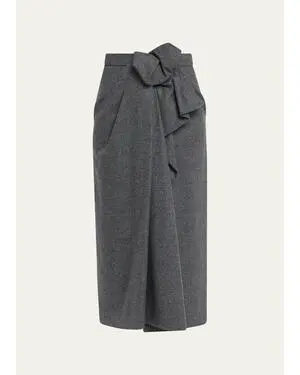 Michael Kors Origami Draped Wool Midi Skirt - Graphite Multi