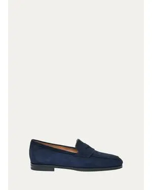 Santoni Suede Penny Loafers - Blue Navy