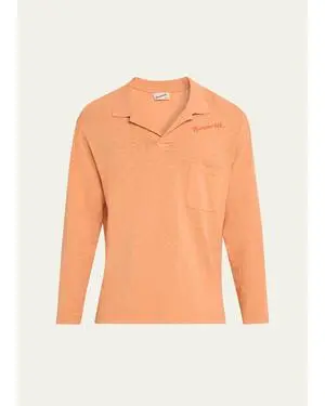SANDERLAK Slub Cotton Long-sleeve Johnny Collar Polo Shirt