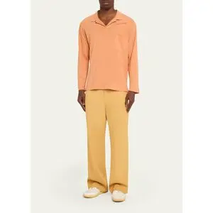 SANDERLAK Slub Cotton Long-sleeve Johnny Collar Polo Shirt
