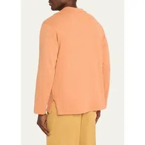 SANDERLAK Slub Cotton Long-sleeve Johnny Collar Polo Shirt