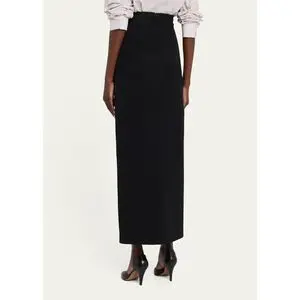 THE ROW Iphora Wool Crepe Slit Midi Skirt