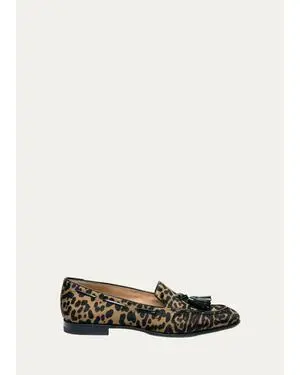 Santoni Calf Hair Tassel Loafers - Leopard