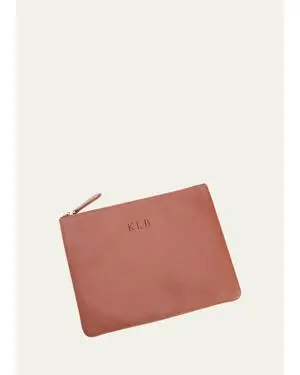 ROYCE NEW YORK Monogrammed Leather Zuppered Travel Organizer Pouch, Personalized - Tan