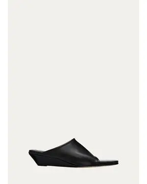 CHRISTEN 75mm Stretch Leather Wedge Mules Black