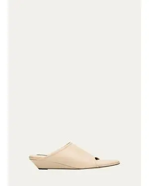 CHRISTEN 75mm Stretch Leather Wedge Mules - Travertino