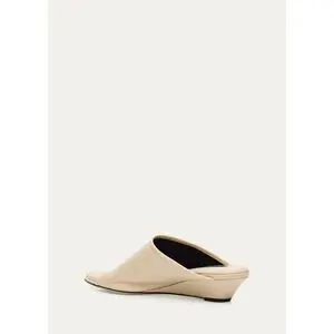 CHRISTEN 75mm Stretch Leather Wedge Mules - Travertino