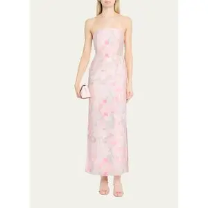 Bernadette Elora Strapless Floral Linen Maxi Dress
