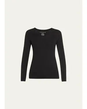 Majestic Filatures Soft Touch Long-sleeve V-neck Tee - Black