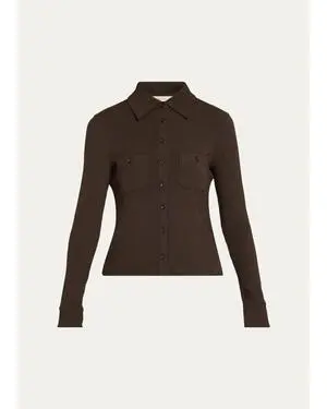 FRAME The Pocket Rib-knit Polo Shirt - Chestnut
