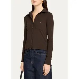 FRAME The Pocket Rib-knit Polo Shirt