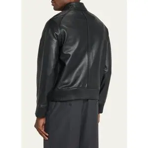 Officine Générale Leather Band-collar Biker Jacket