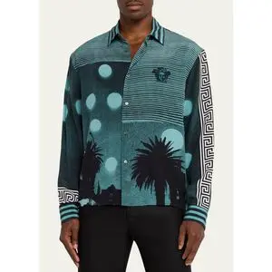 Versace Sunset Palms Silk Crepe De Chine Shirt