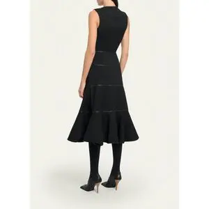 Alaïa Leather Braided Sleeveless Tiered Midi Dress