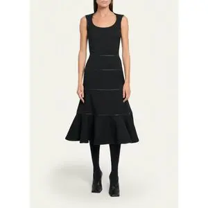 Alaïa Leather Braided Sleeveless Tiered Midi Dress