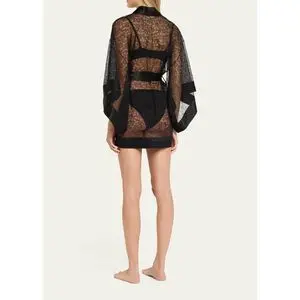 Kiki De Montparnasse Petite Fleur Sheer Lace Kimono Robe