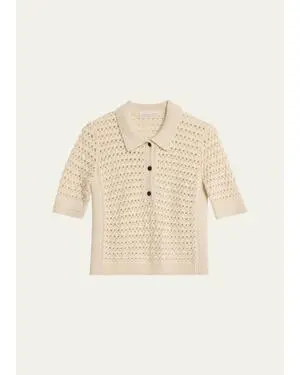 Maria Mcmanus Cashmere And Cotton Lace Crochet Polo Shirt - Ivory